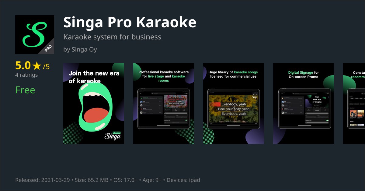 Singa Pro Karaoke App for iPad - Download