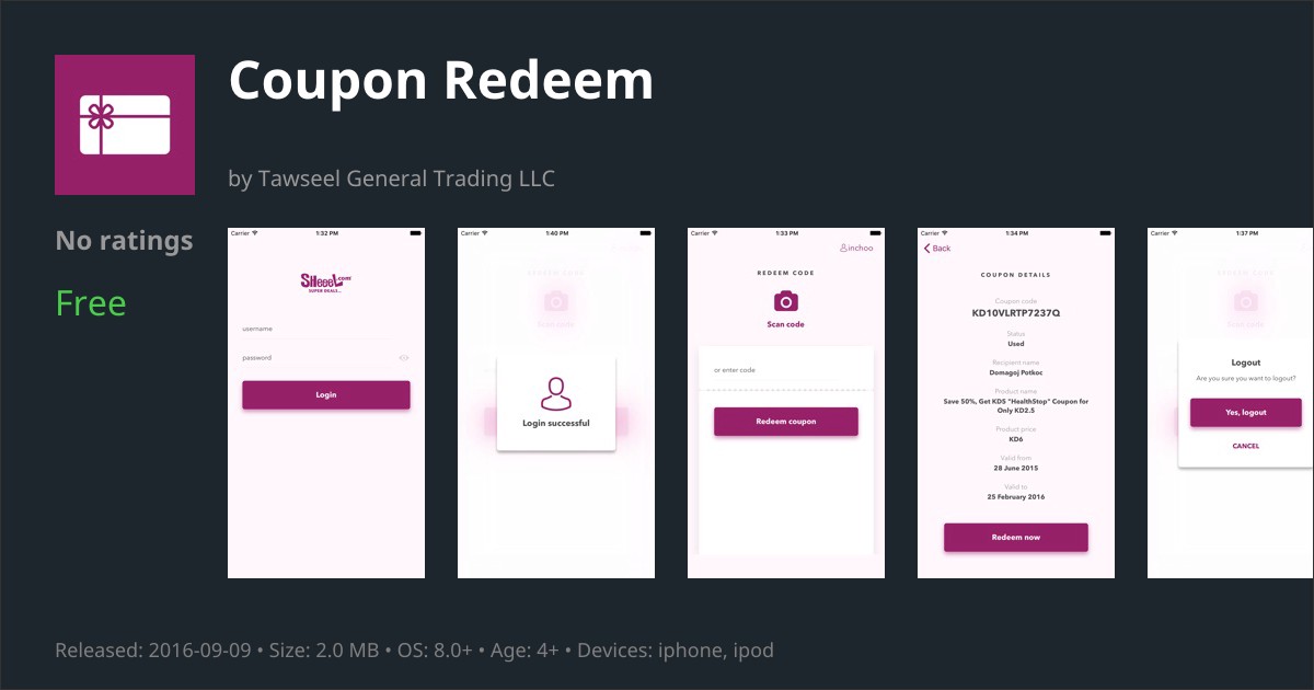 Coupon Redeem App for iPhone - Download