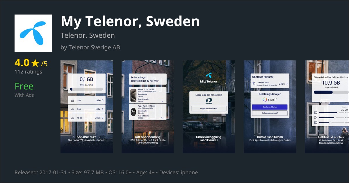 My Telenor Sweden - Manage Subscription, Bills, Data