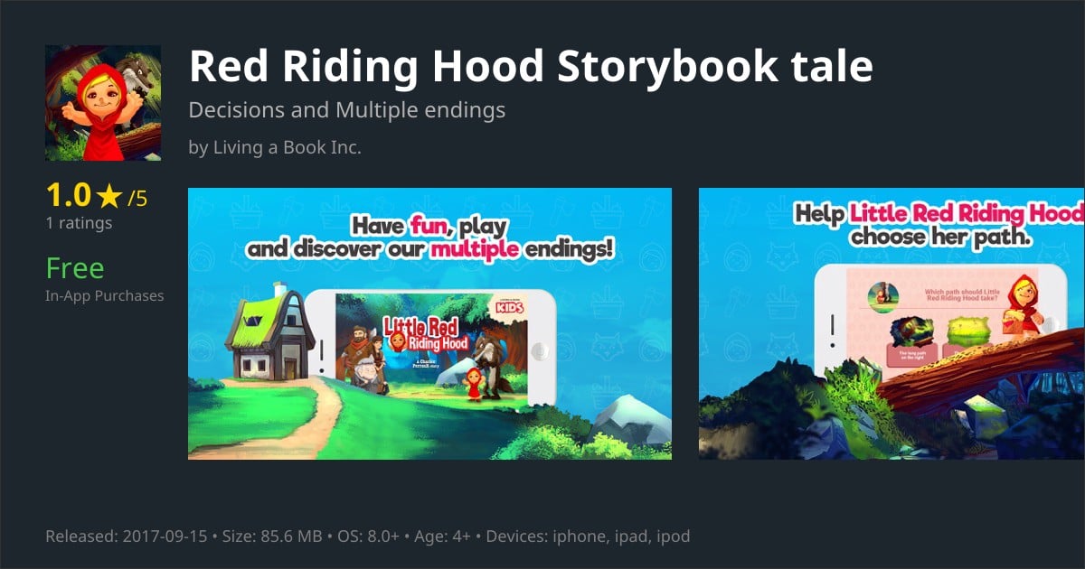 Red Riding Hood Storybook tale app for iPhone — Download