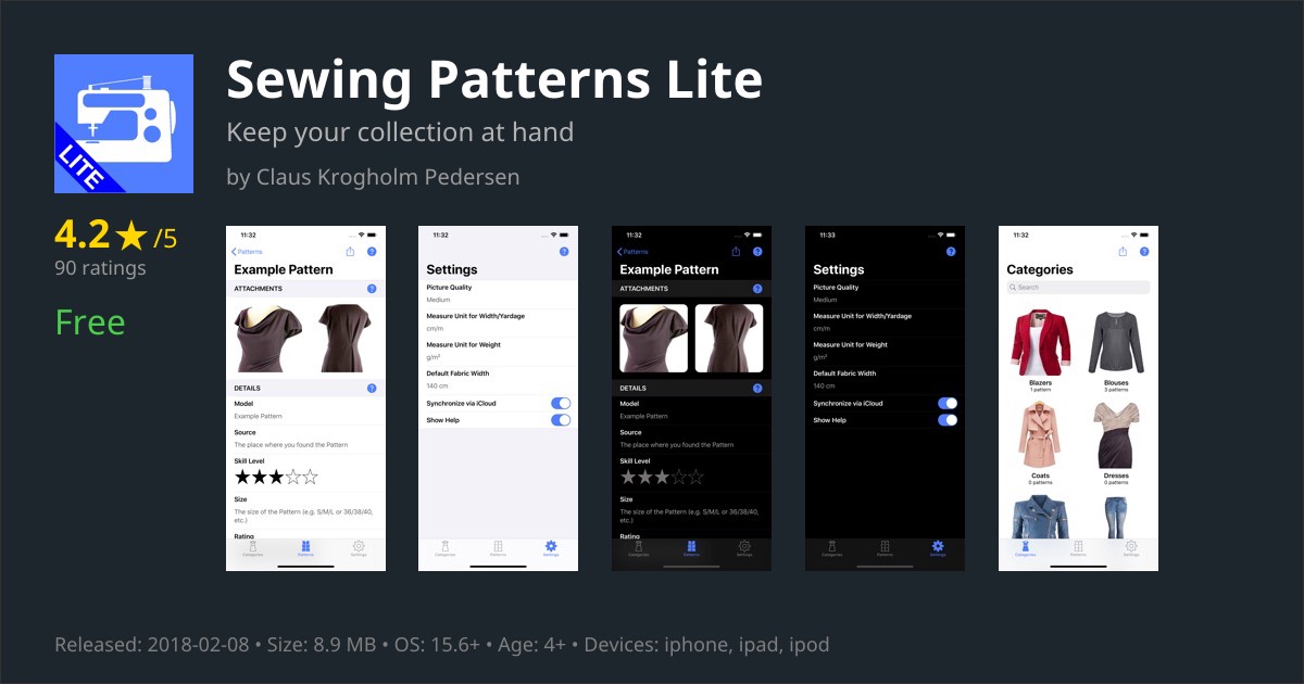 Sewing Patterns Lite - Pattern Organizer, Fabric Planner