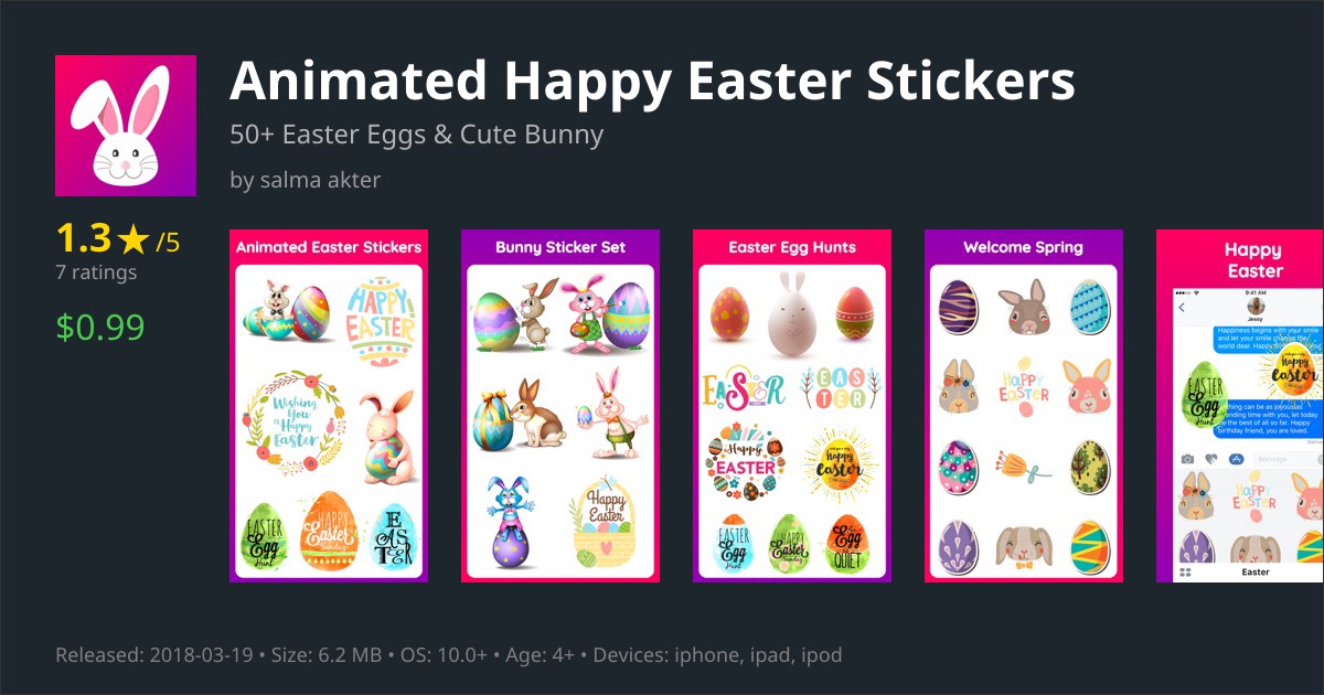 Animated Happy Easter Stickers - Easter Eggs, Bunny, iMessage