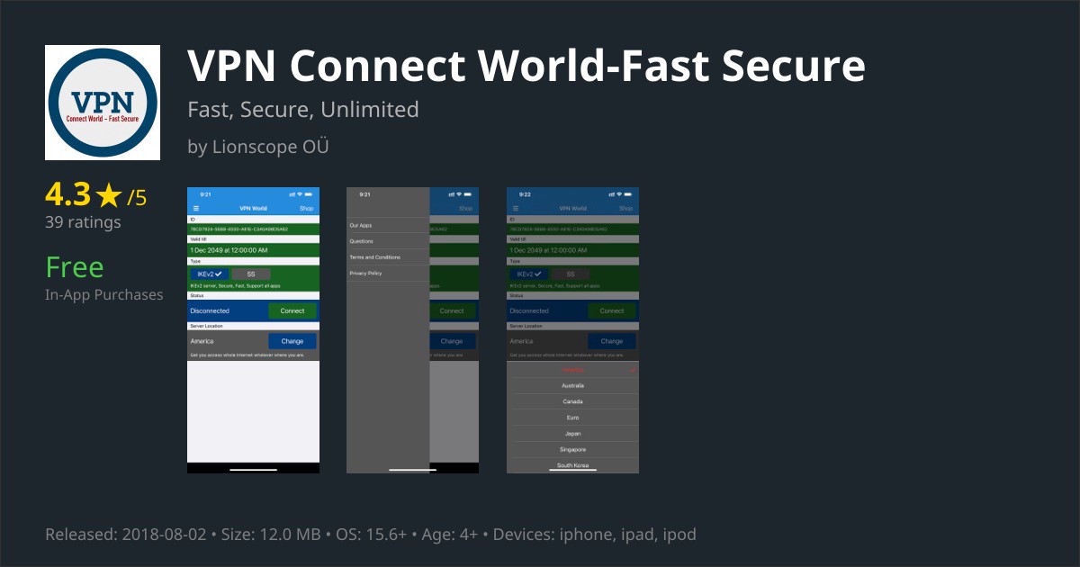 VPN Connect World App Reviews – Features, Pricing & User Ratings