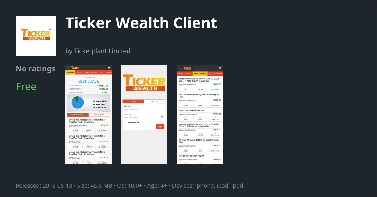 Ticker Wealth Client App for iPhone - Download