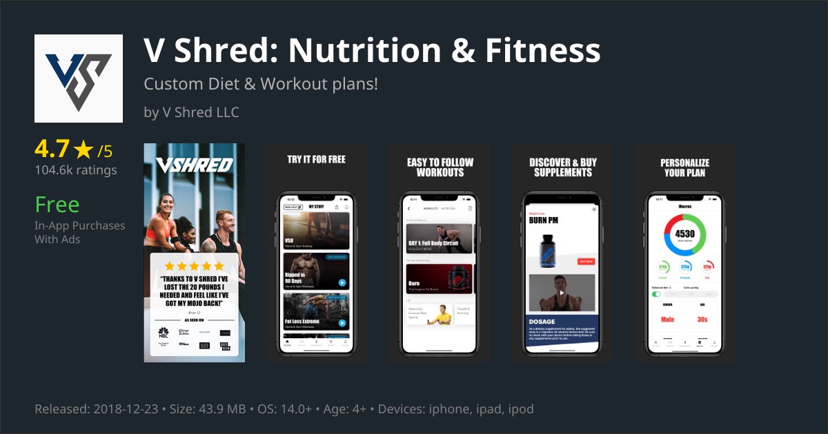V Shred - Custom Diet & Workout Plans | AppsHunter