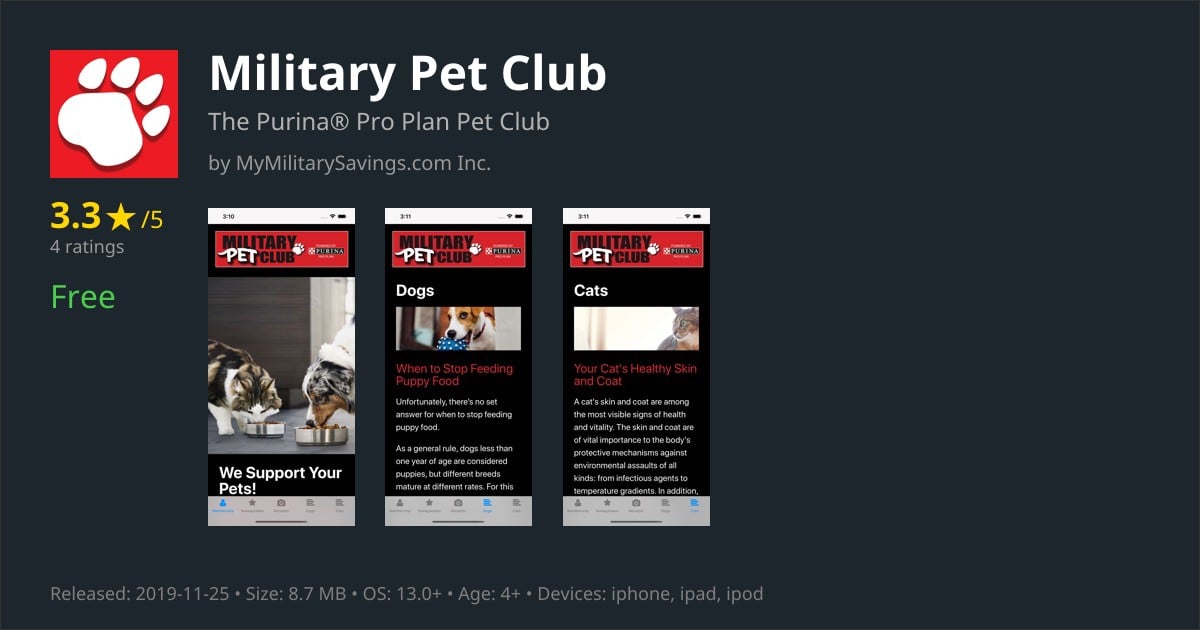 Military Pet Club app for iPhone — Download