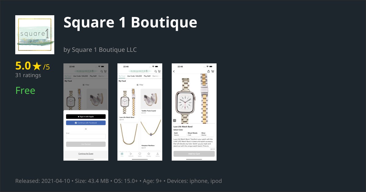 Square 1 Boutique app