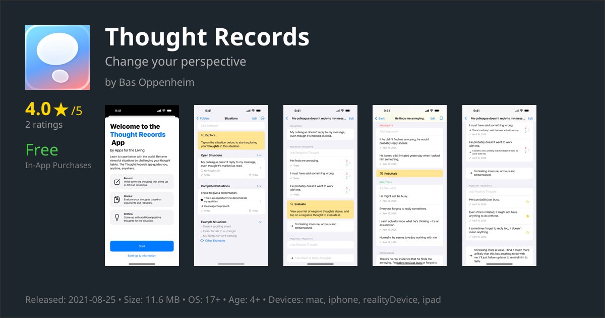 Thought Records - Stress Management & CBT App