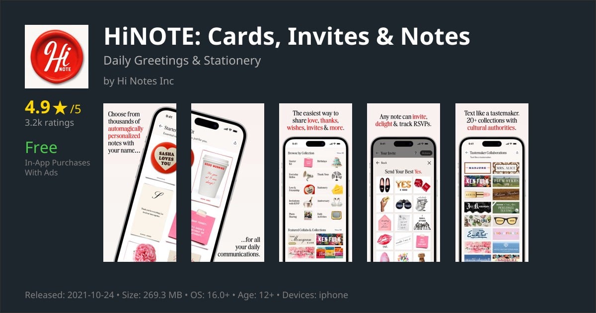HiNOTE - Notes, Invites, Cards & Greetings