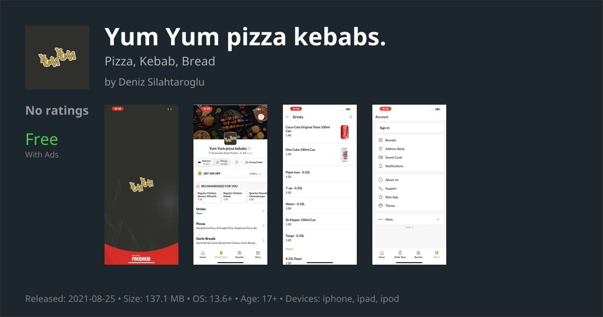 Yum Yum pizza kebabs. App for iPhone - Download