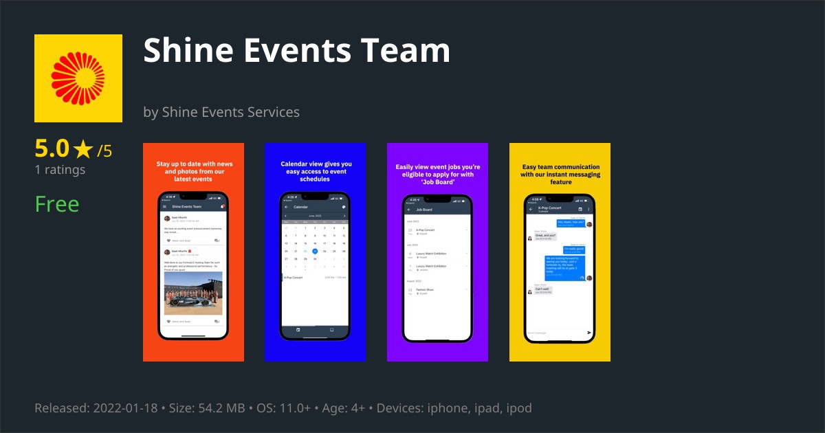 Shine Events Team App for iPhone - Download