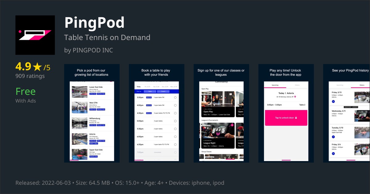 PingPod - Table Tennis Booking & Play NYC