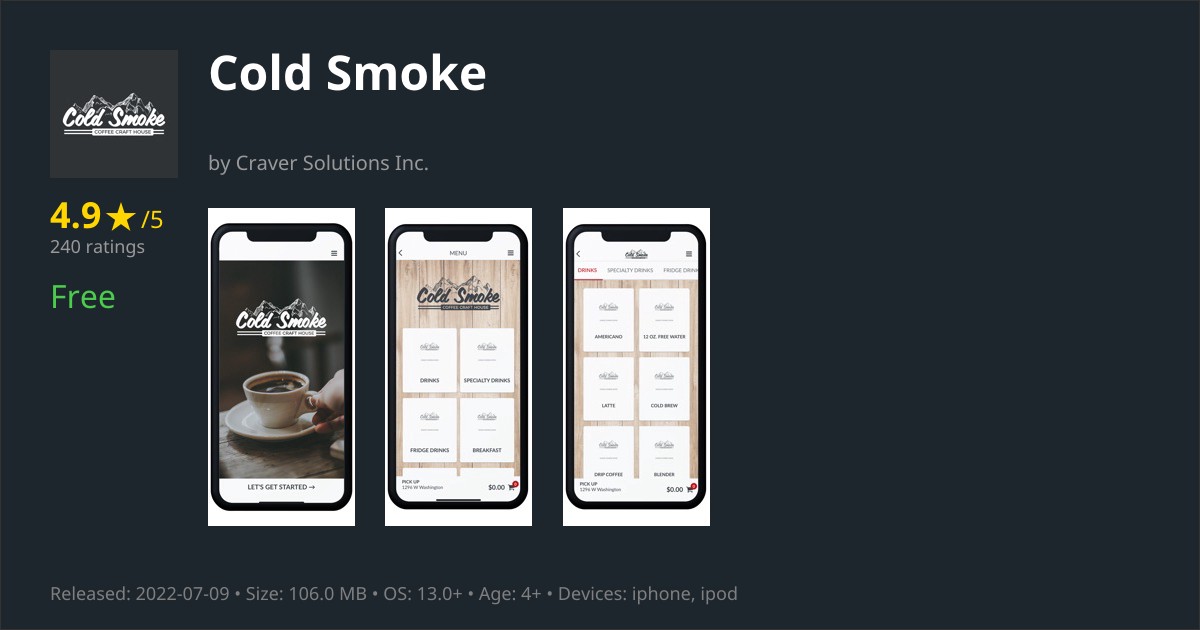 Cold Smoke - Coffee & Drink Ordering App