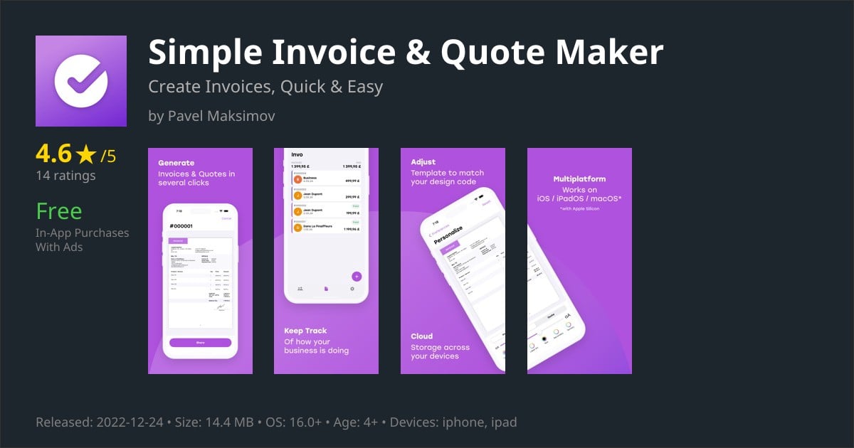 Simple Invoice & Quote Maker app for iPhone — Download