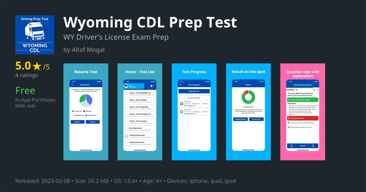 Wyoming CDL Prep Test App Reviews – Features, Pricing & User Ratings