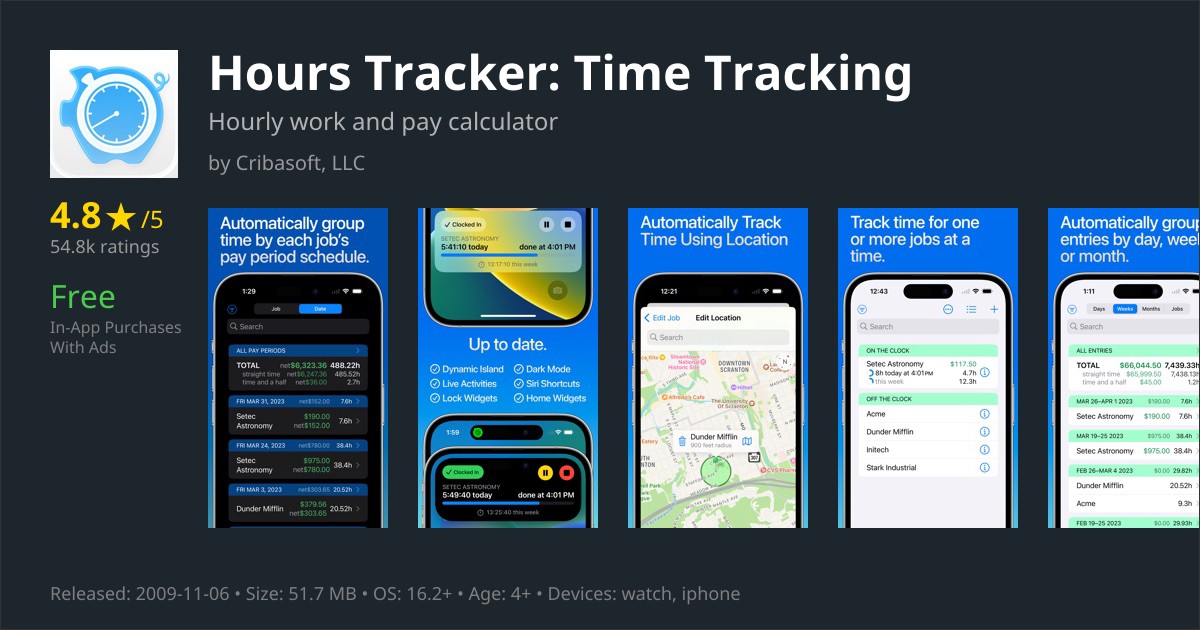 Hours Tracker app for iPhone — Download
