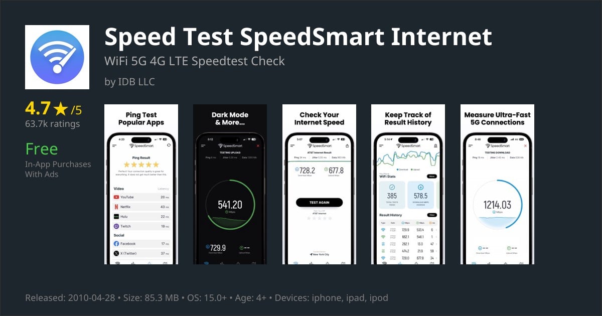 Speed Test SpeedSmart Internet app for iPhone — Download