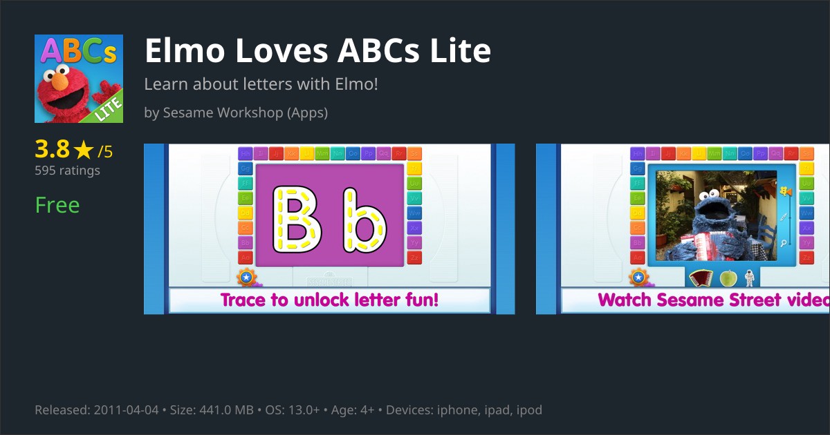 Elmo Loves ABCs Lite - Learn Letters, Games, Videos | AppsHunter