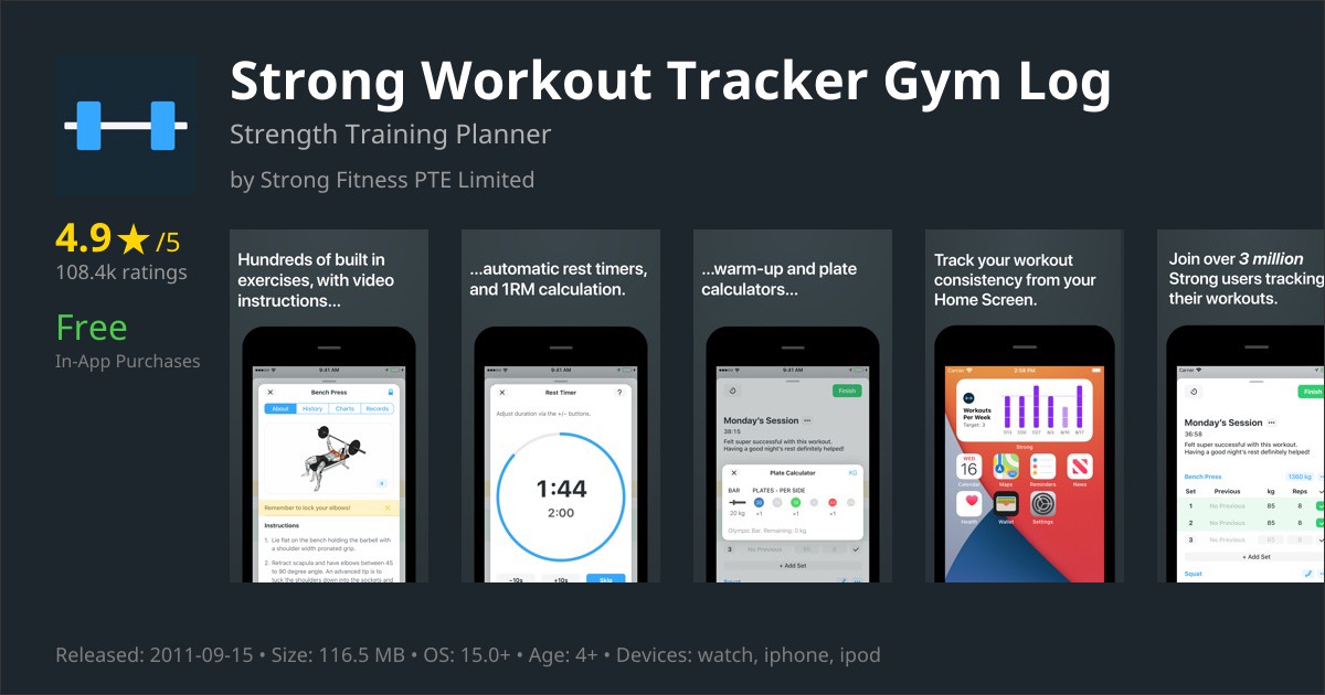 Strong Workout Tracker Gym Log app for iPhone — Download