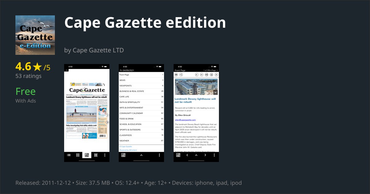 Cape Gazette eEdition App Reviews – Features, Alternatives & User Ratings