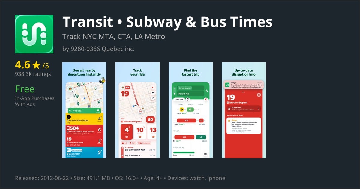 Transit App - Subway Bus Times & Tracking
