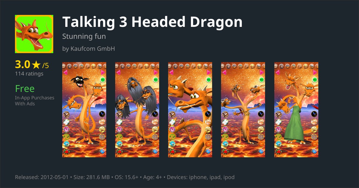 Talking 3 Headed Dragon App Reviews – Features, Pricing & User Ratings