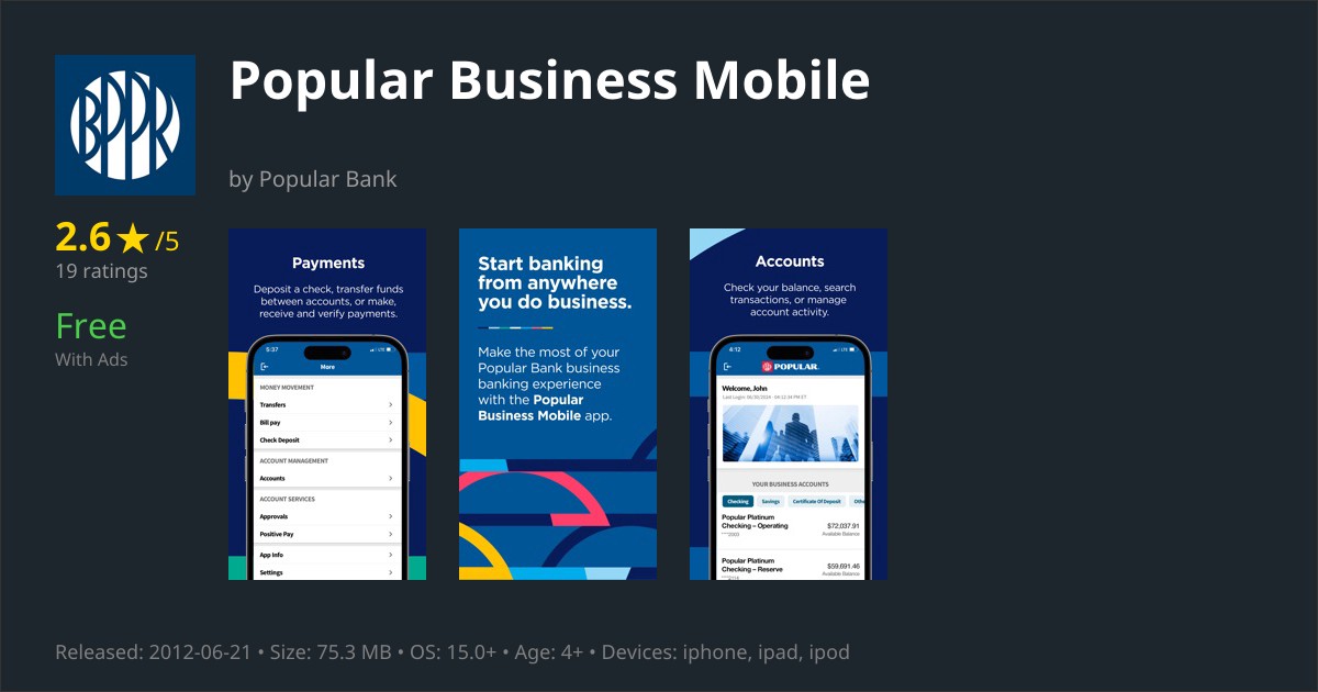 Popular Business Mobile - Business Banking & Finance App