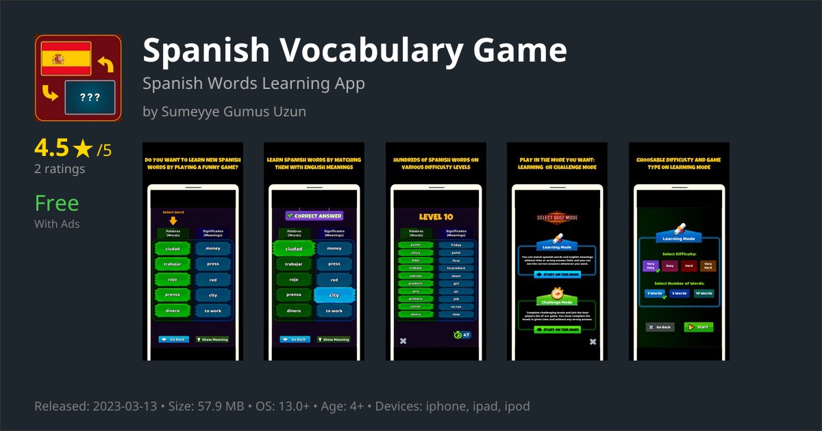 Spanish Vocabulary Game – 3 user reviews