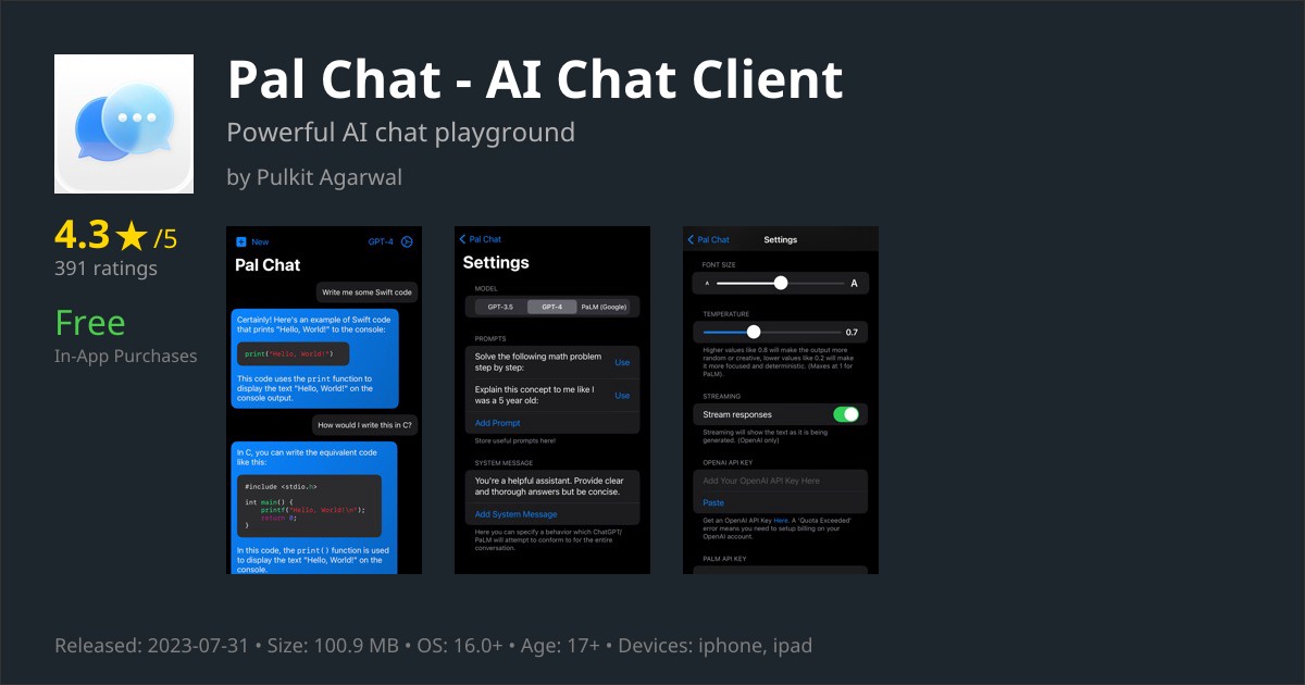 Pal Chat - AI Chat Client, GPT, Claude, Gemini