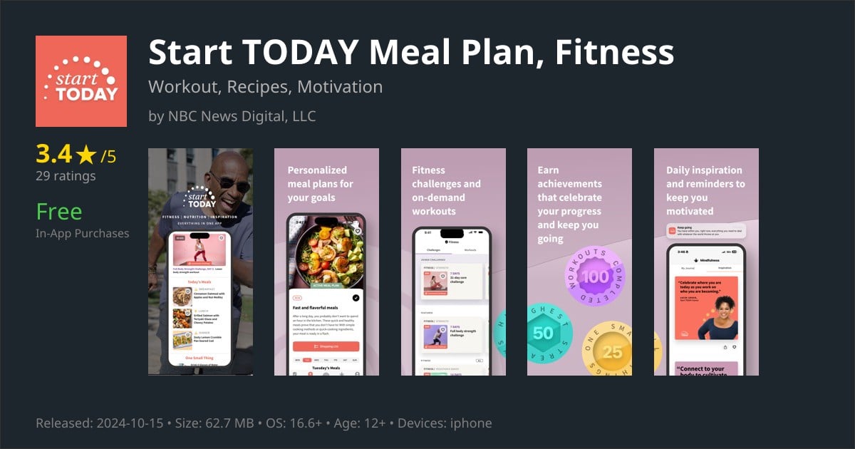 Start TODAY Meal Plan, Fitness app for iPhone — Download