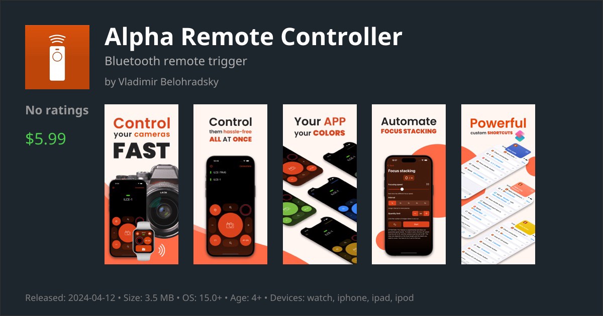 Alpha Remote Controller App for Apple Watch - Download