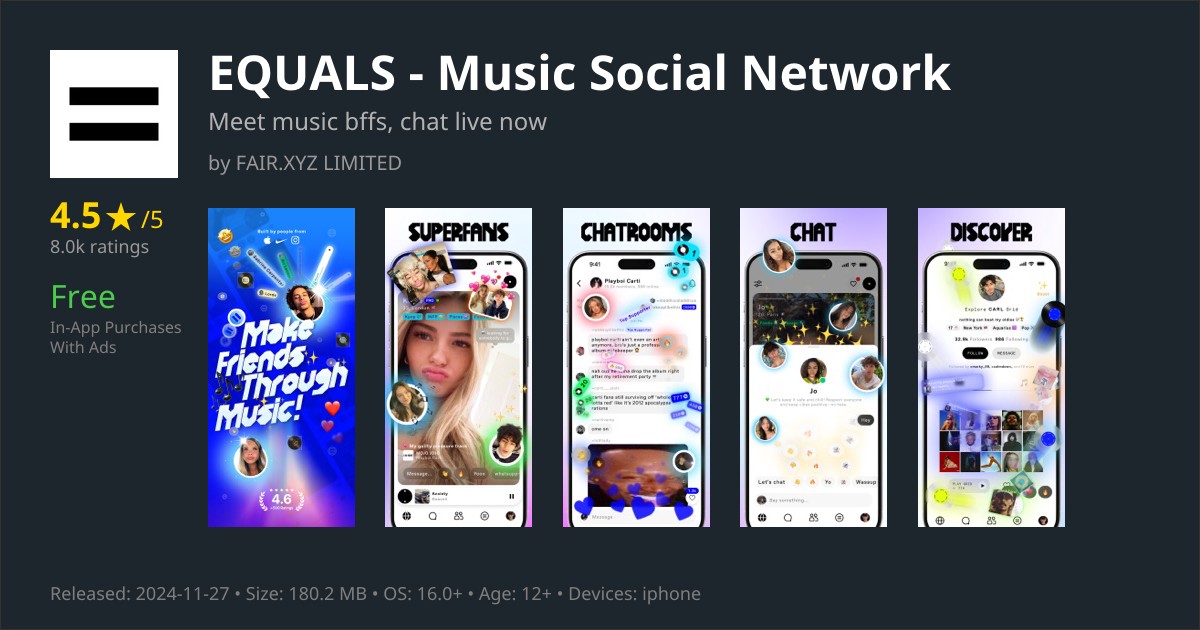 EQUALS: Make Friends via Music - Music Chat & Discovery