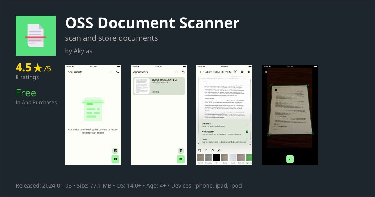 OSS Document Scanner app for iPhone - Download
