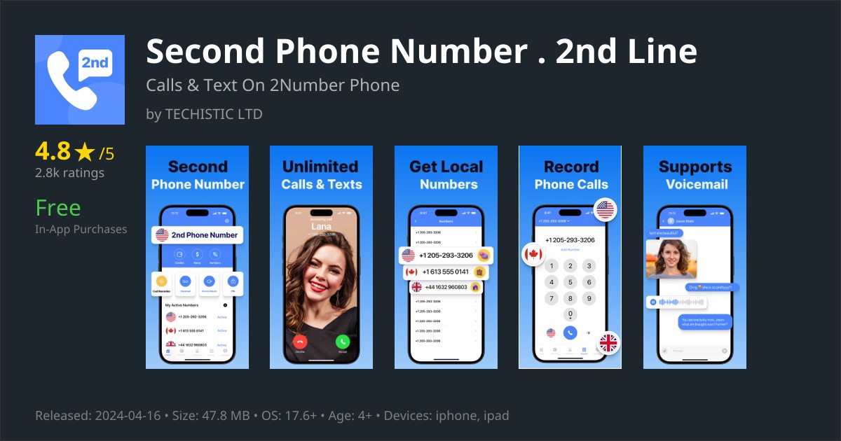 Second Phone Number - Virtual 2nd Line & Private Calls