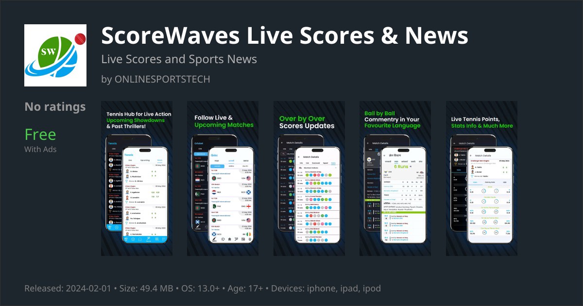 ScoreWaves Live Scores & News App for iPhone - Download