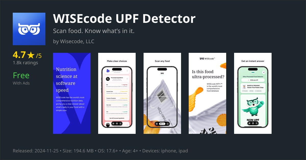 WISEcode UPF Detector - Scan Food, Know Ingredients | AppsHunter
