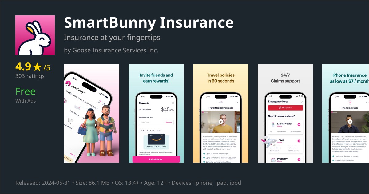 SmartBunny Insurance - Instant Life, Travel, Renters