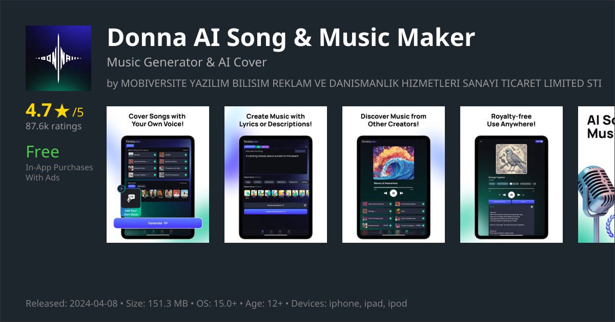 Donna AI Song & Music Maker App Reviews – Features, Pricing & User Ratings