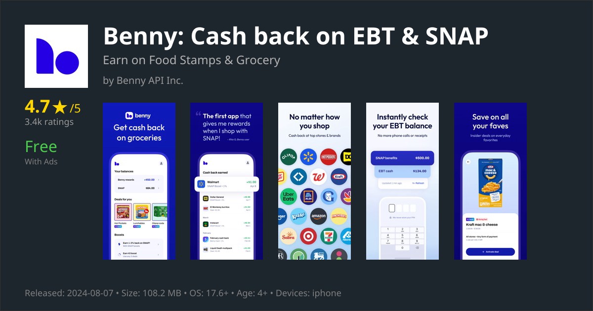 Benny: Cash Back on EBT & SNAP Benefits