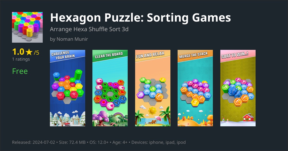 Hexagon Puzzle: Sorting Games - 3D Block Sort