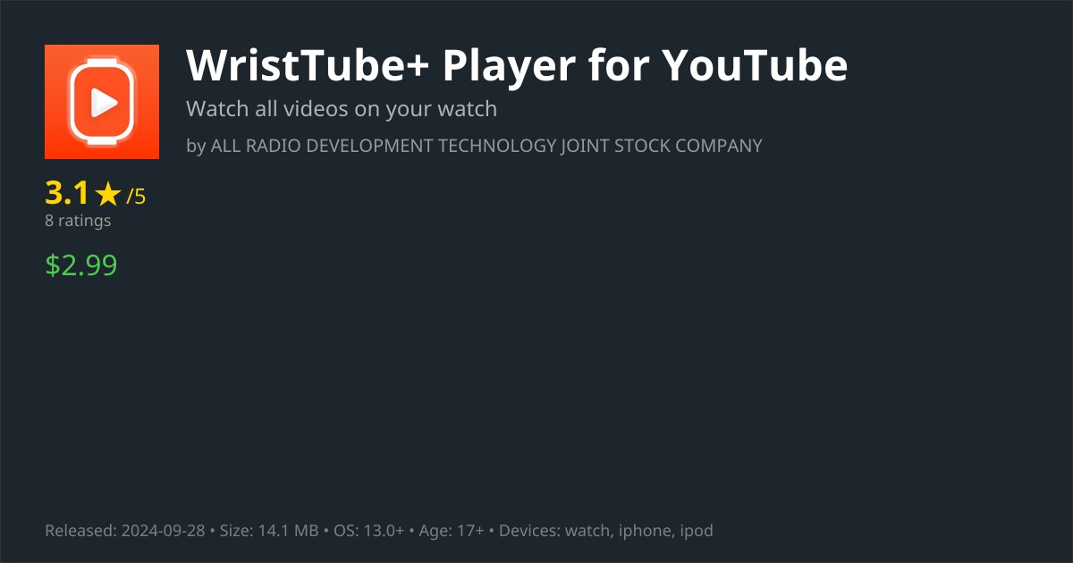 WristTube+ Player for YouTube app for iPhone — Download