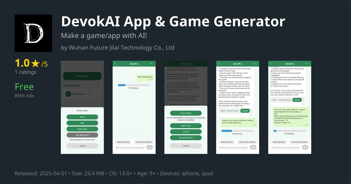DevokAI App & Game Generator app for iPhone - Download