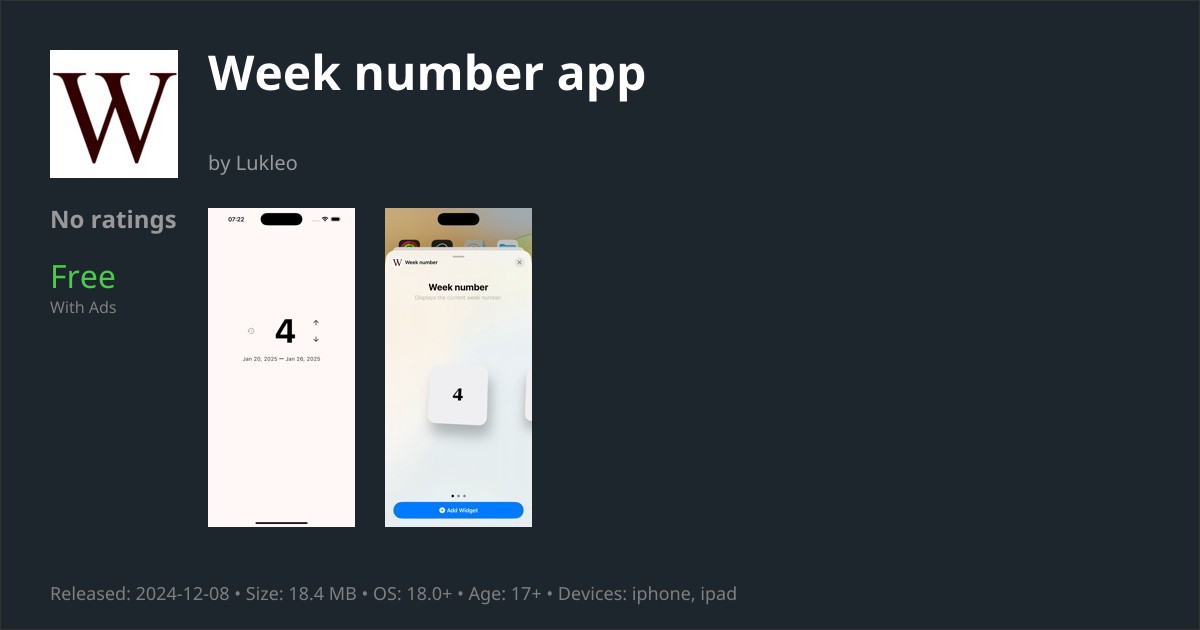 Week number app App for iPhone - Download
