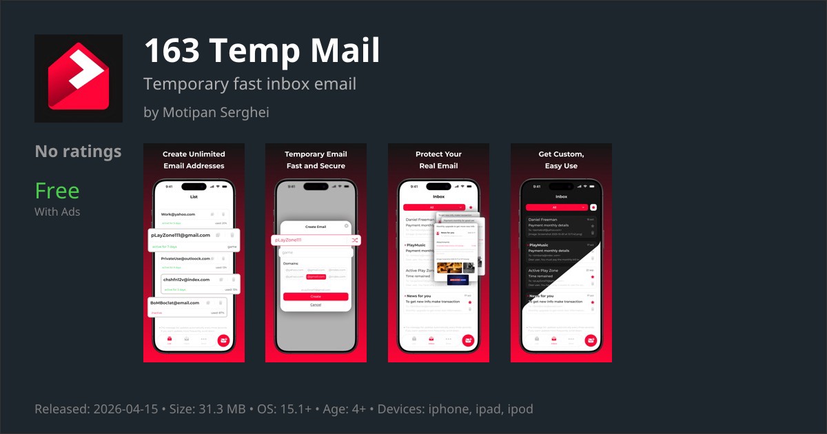 163 Temp Mail App for iPhone - Download