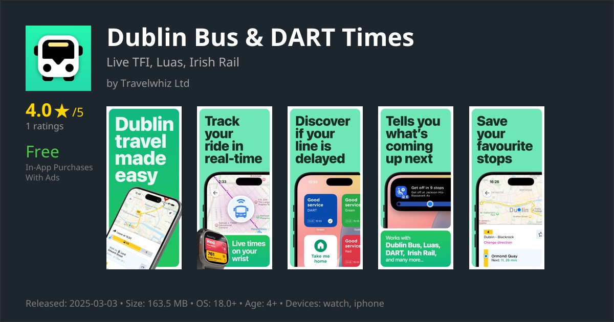Dublin Bus & DART Times App Reviews – Features, Pricing & User Ratings