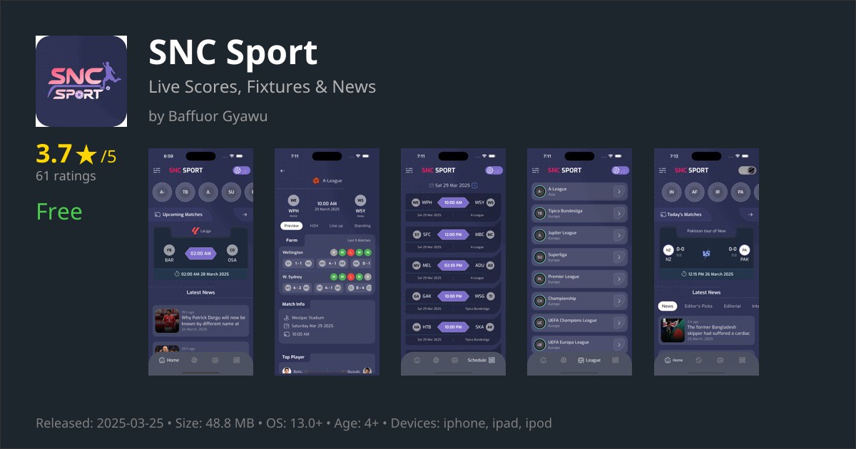 SNC Sport - Live Scores, Football & Cricket