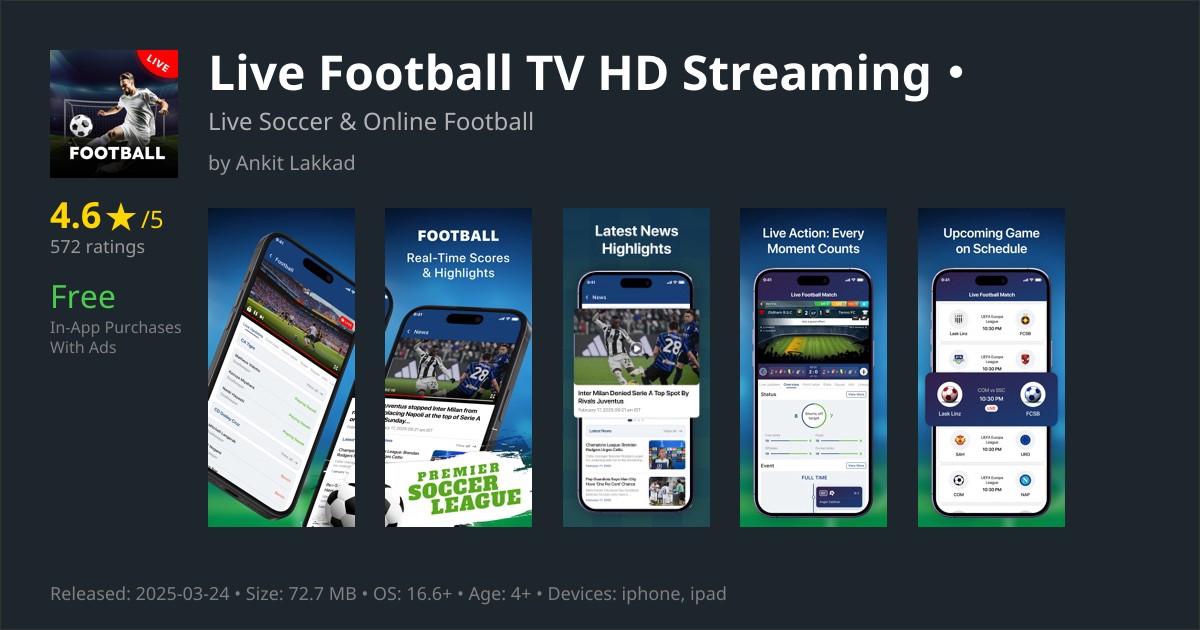 Live Football TV HD Streaming - Live Scores, News