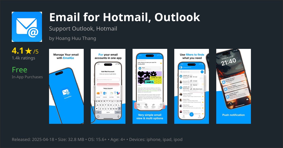 Email for Hotmail, Outlook App Reviews – Features, Pricing & User Ratings