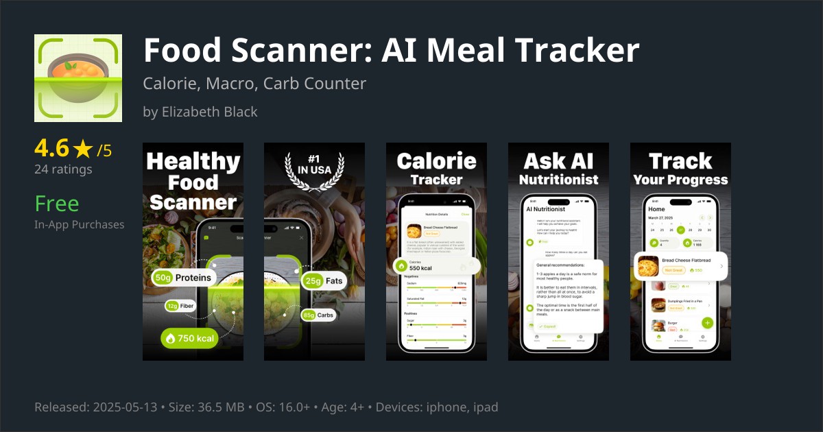 Food Scanner: AI Meal Tracker - Calorie, Macro, Carb Counter