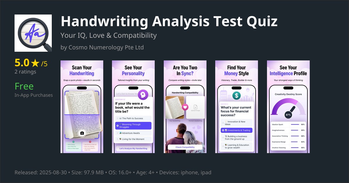 Handwriting Analysis Test Quiz App for iPhone - Download